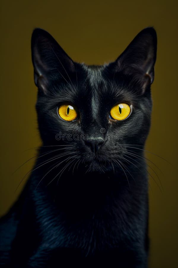 Cute Black Bombay Cat Posing Stock Illustration - Illustration of purr ...