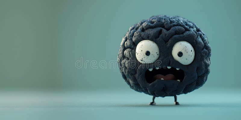 Cute Black Brain Character with Dizzy Expression, Showcasing Emotions ...
