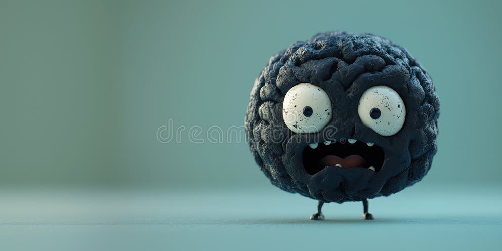 Cute Black Brain Character with Dizzy Expression, Showcasing Emotions ...