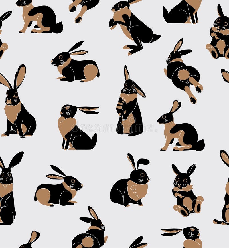 Cute Black Bunny Vector Seamless Pattern on Gray Background. Print ...