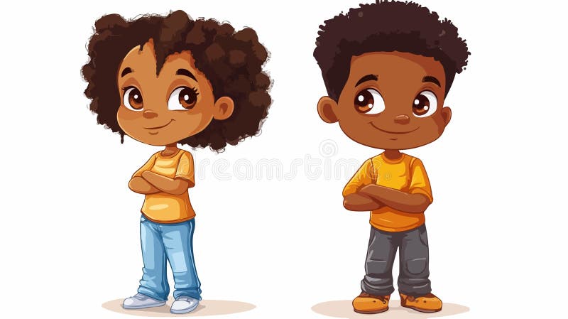 Cute Black Cartoon Child Poses with Brother in Joyful Scene Stock ...