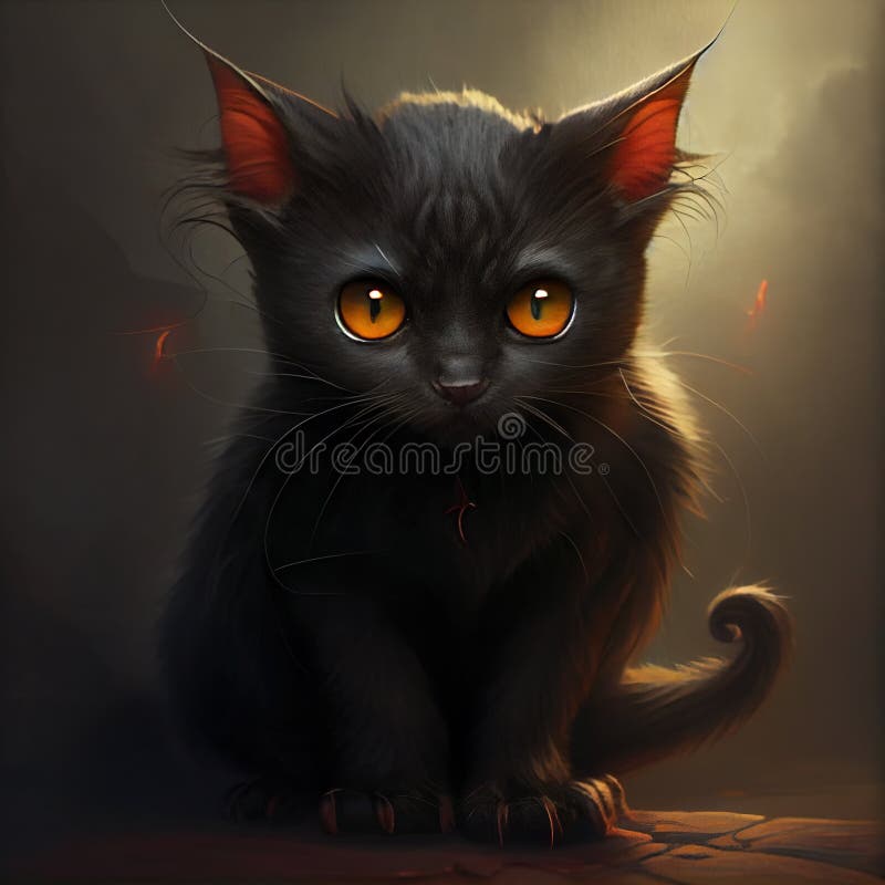 Generative AI: Cute Black Cat with Angry Expression Extremely Furry ...