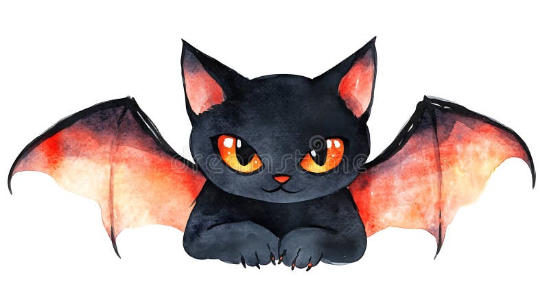 Cute Black Cat with Bat Wings Stock Illustration - Illustration of cute ...