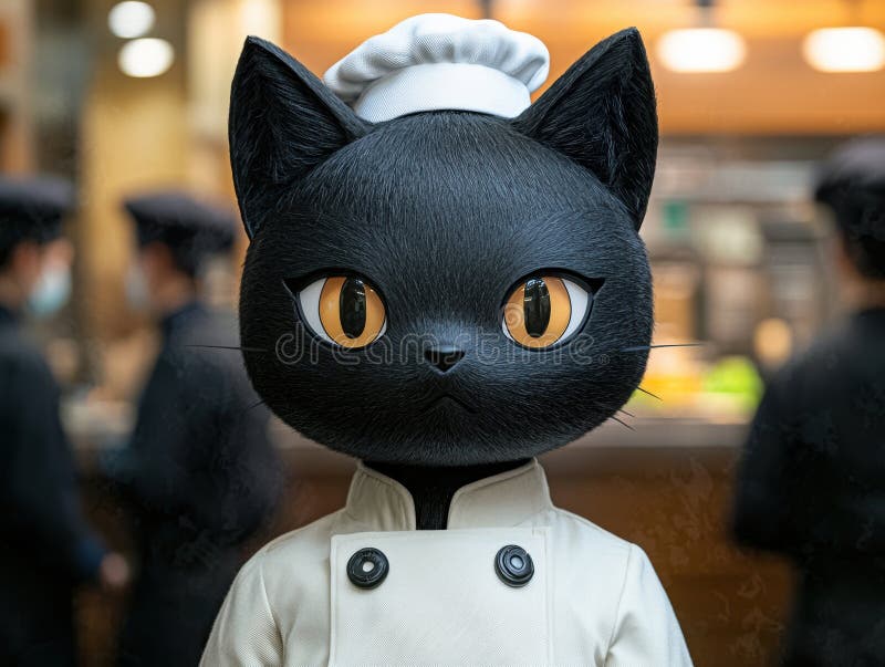 Cute Black Cat Chef in Uniform Stock Illustration - Illustration of ...