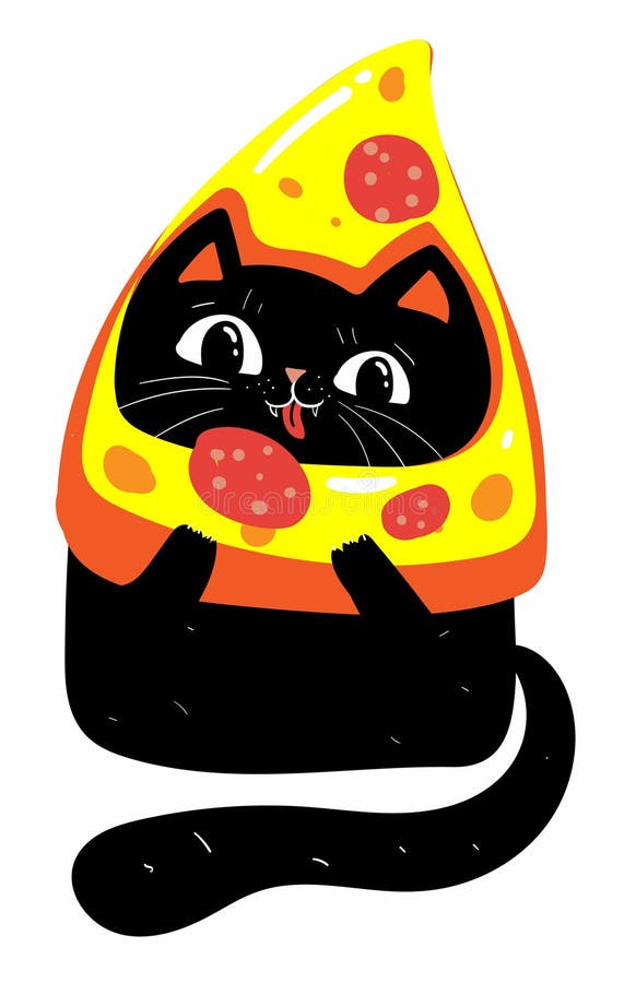 Cute Black Cat Eating Pizza, Cartoon Vector Illustration Stock Vector ...
