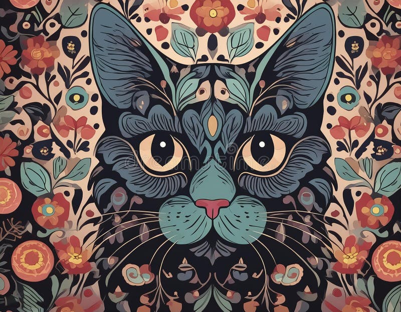Cute Black Cat Face with Big Eyes Pattern Background-generated by Ai ...