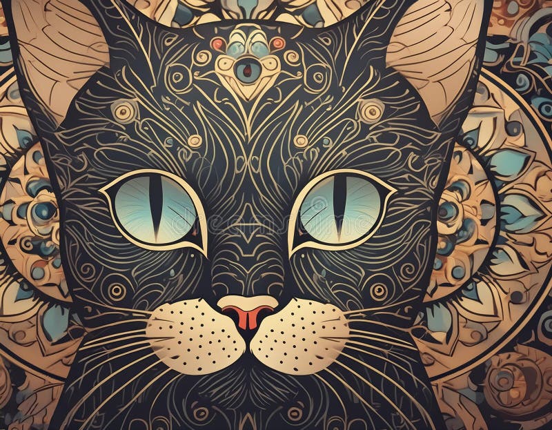 Cute Black Cat Face with Big Eyes Pattern Background-generated by Ai ...