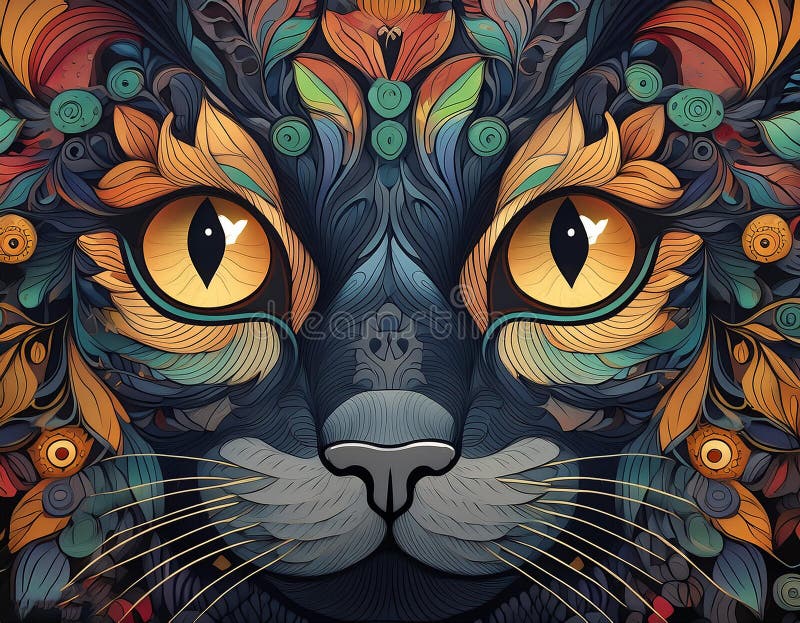 Cute Black Cat Face with Big Eyes Pattern Background-generated by Ai ...