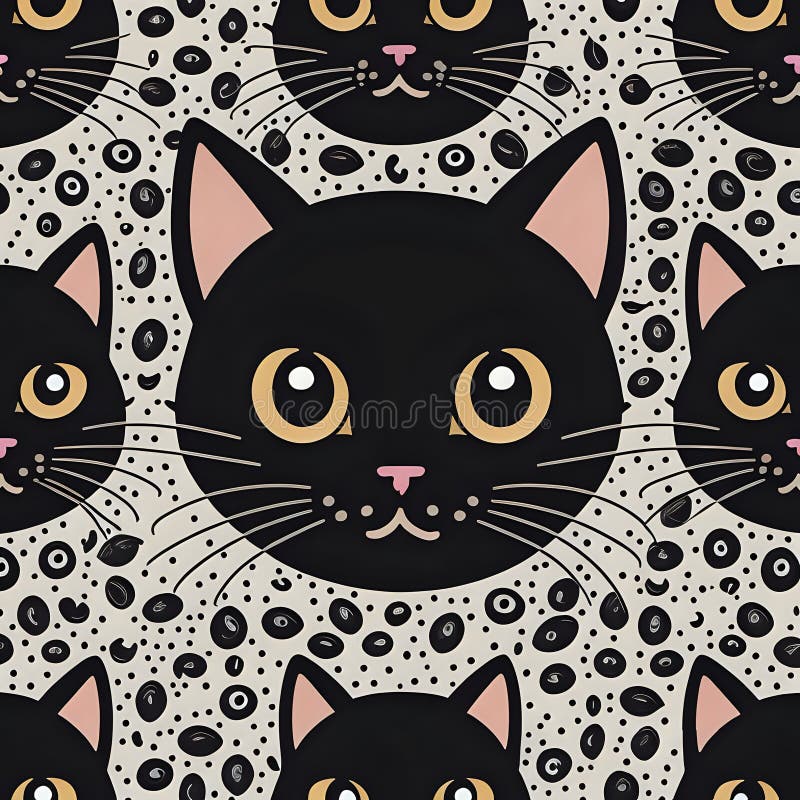 Cute Black Cat Face with Big Eyes Pattern Background - Generated by Ai ...