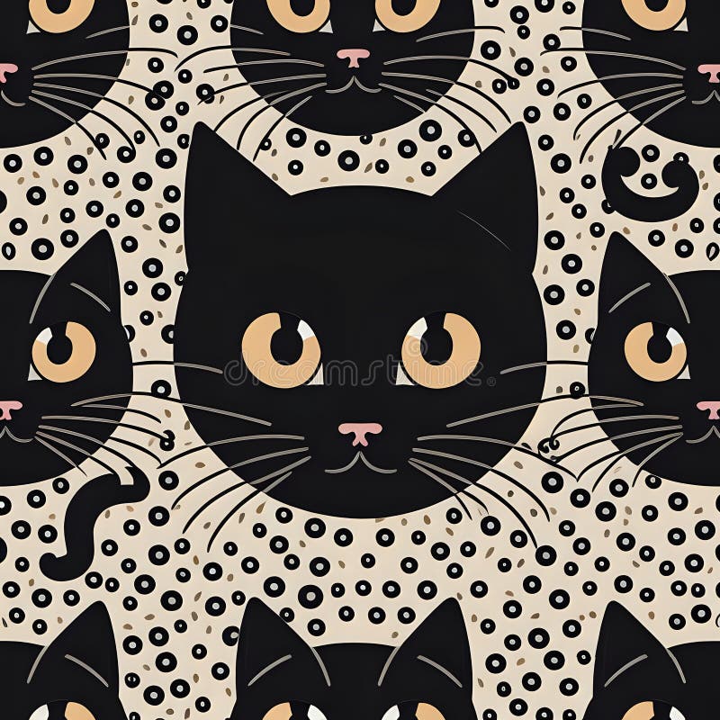 Cute Black Cat Face with Big Eyes Pattern Background - Generated by Ai ...