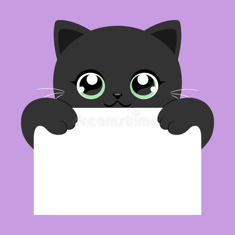 Cute Black Cat Holding Blank Paper Banner with Copy Space for Text ...