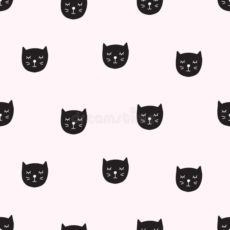 Cute Black Cats Seamless Pattern with Hand Drawn Doodle Shapes Elements ...