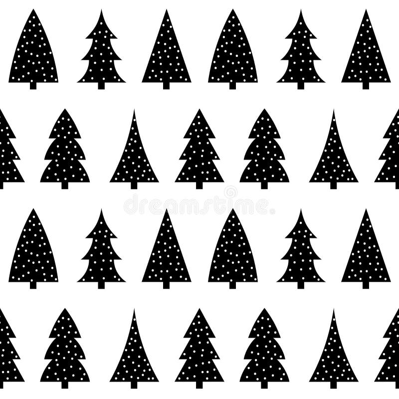 Cute Black Christmas Tree on a White Background Pattern Seamless Stock ...