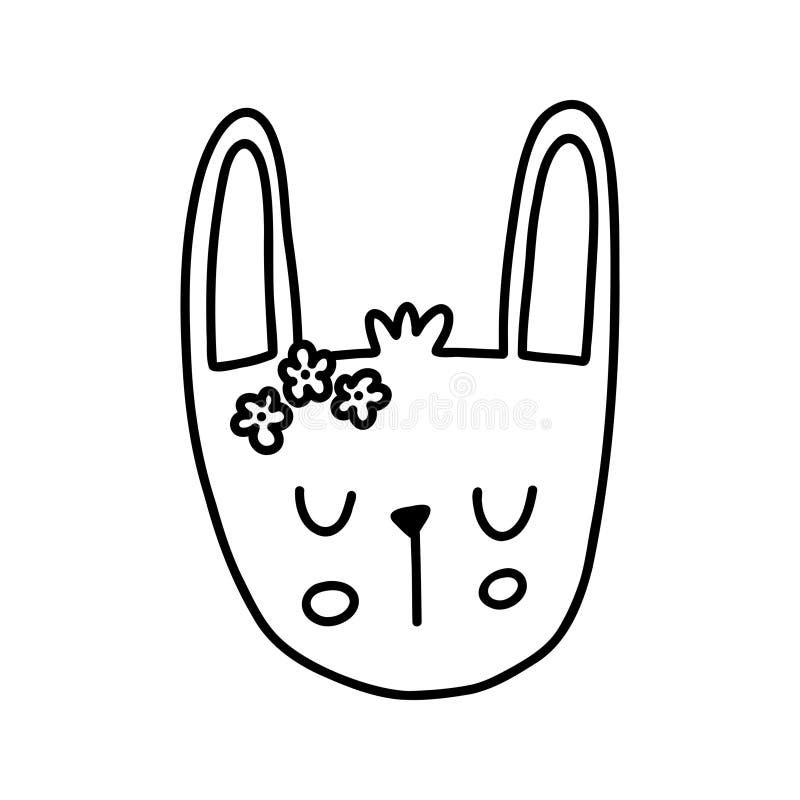 Cute Black Doodle Easter Bunny Character Icon Stock Vector ...