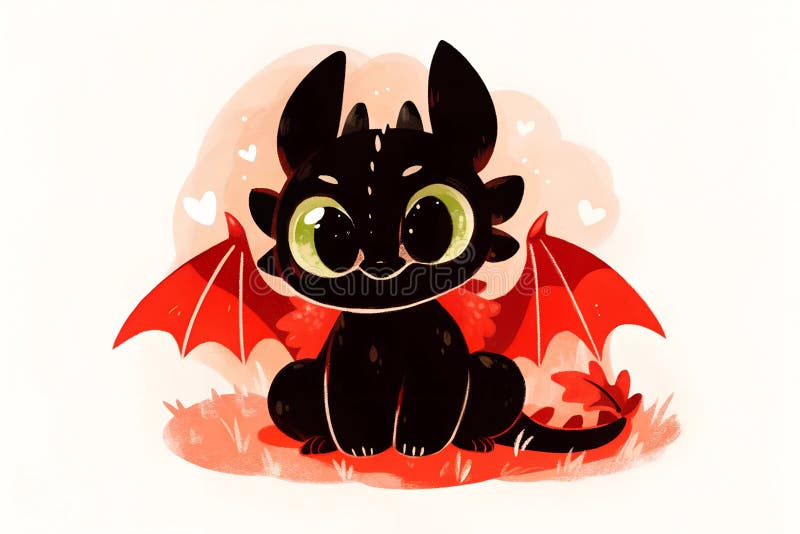 Cute Black Dragon with Wings, Mythical Creature, Dragon Art Stock ...