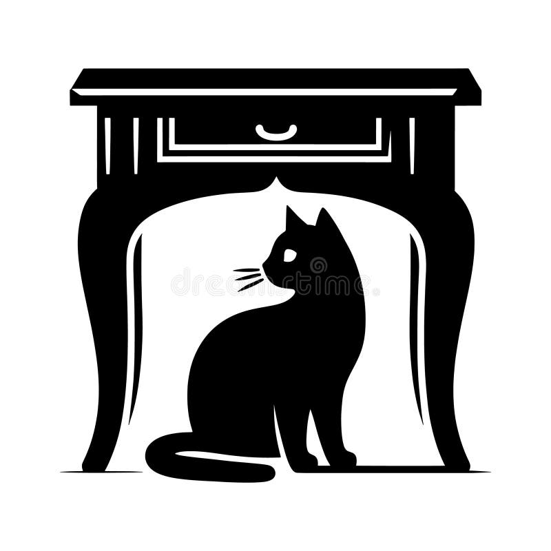 Cute Black Feline Vector Illustration of a Cat Under the Table Stock ...