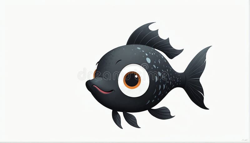 Cute Black Fish on Plain White Ai Generated Stock Illustration ...