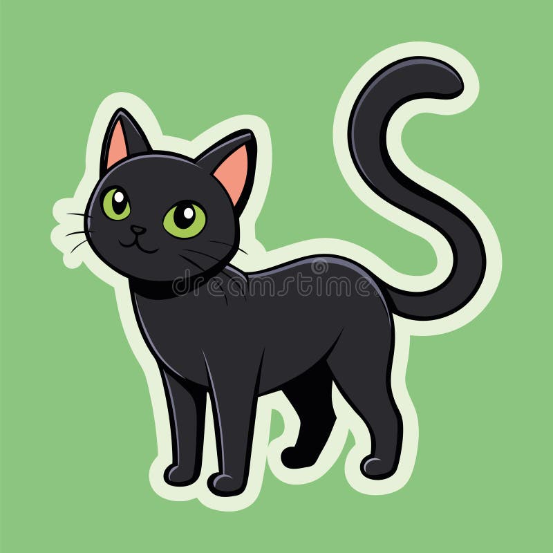 Cute Black Kitten with Green Eyes Isolated Stock Vector - Illustration ...