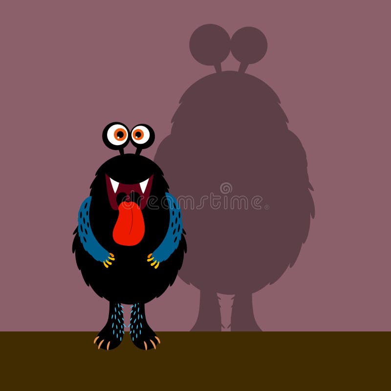 Cute Black Monster with Shadow Stock Vector - Illustration of card ...