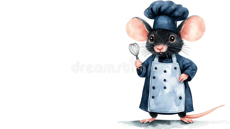 Cute Black Mouse Chef in Blue Uniform Watercolor Illustration Stock ...