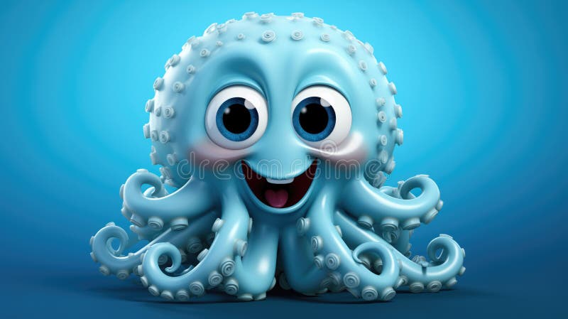 Cute Black Octopus Smiles with Big Eyes Stock Illustration ...