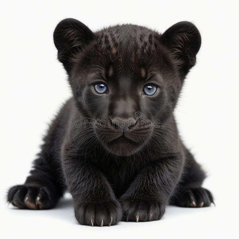 Cute Black Panther Cub, Isolated on White Background Stock Illustration ...