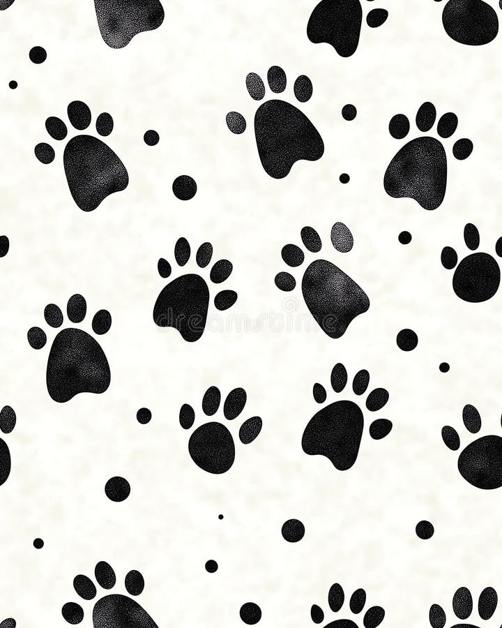 Seamless Pattern of Black Dog Paw Prints on White Background Stock ...
