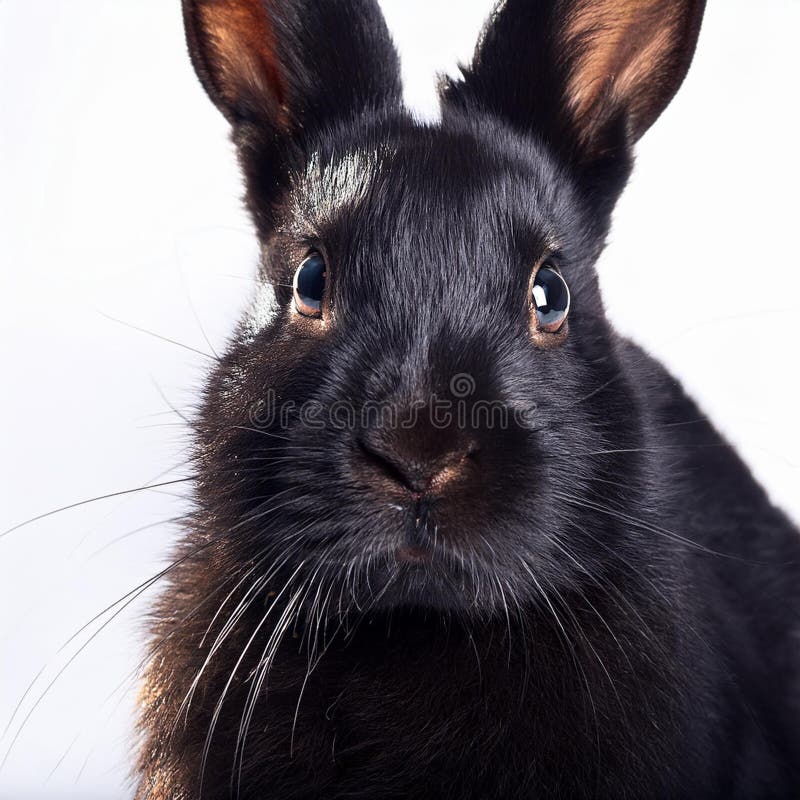 Cute Black Rabbit, Detail of the Face, AI Generated Stock Illustration ...