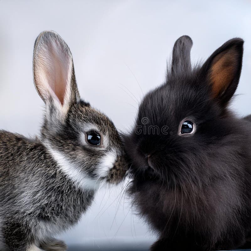 Cute Black Rabbit and Cute Grey Rabbit, Detail of the Face, AI ...
