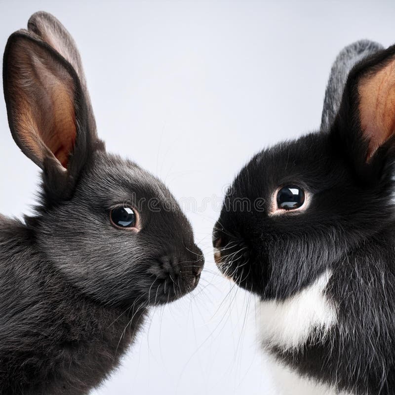 Cute Black Rabbit and Cute Grey Rabbit, Detail of the Face, AI ...