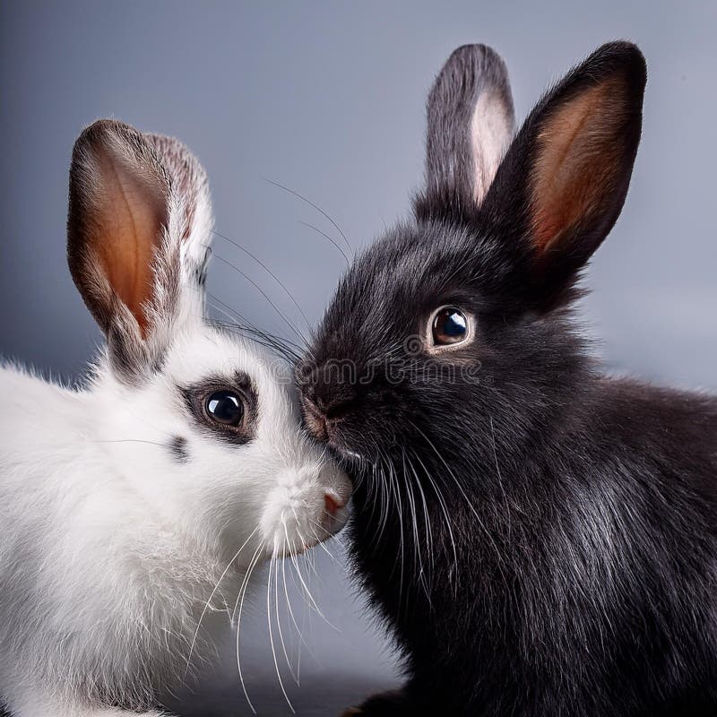 Cute Black Rabbit and Cute White Rabbit, Detail of the Face, AI ...