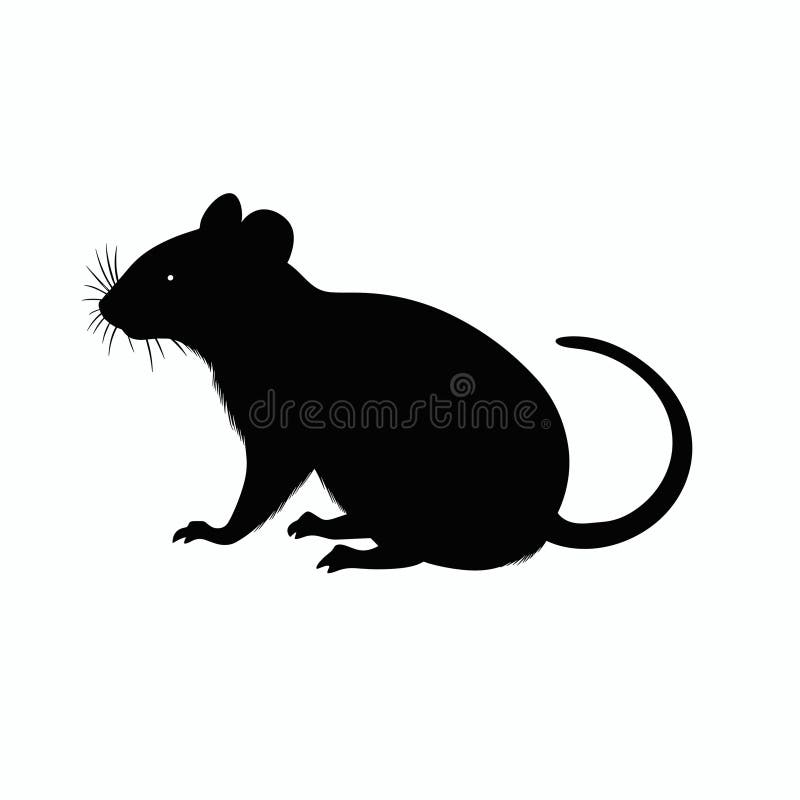 Cute Black Silhouette of a Mouse Sitting on a Light Background Stock ...