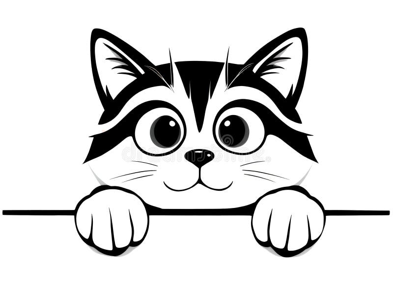 Cute Black and White Cartoon Cat Peeking Over Edge Stock Vector ...