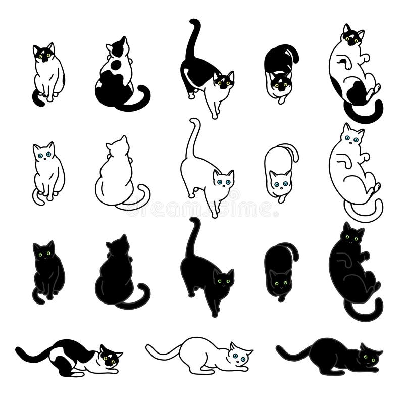 Cute Black and White Cats Set, Funny Pet Collection, Vector ...