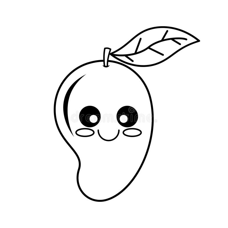 This is a Cute Black-and-white Mango Illustration Stock Vector ...