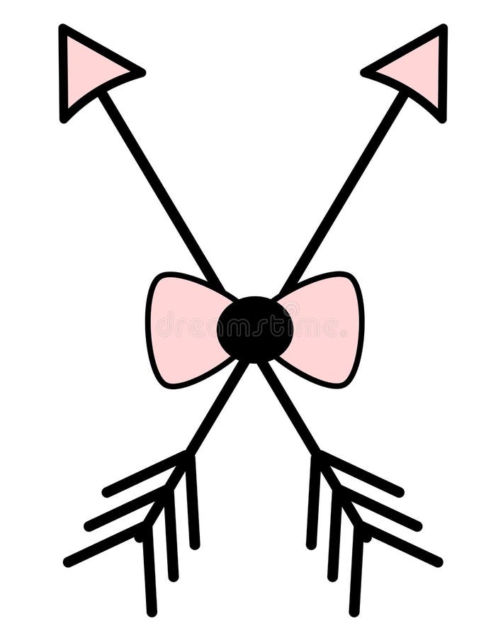 Cute Black White Pink Vector Illustration with Arrows and Bow Ribbon ...