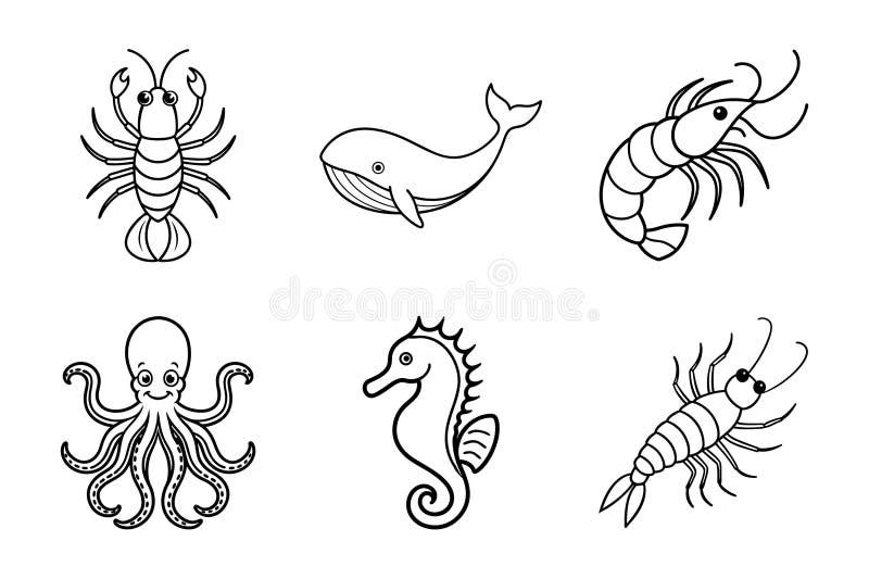 Lineart Sea Creatures Stock Illustrations – 44 Lineart Sea Creatures ...