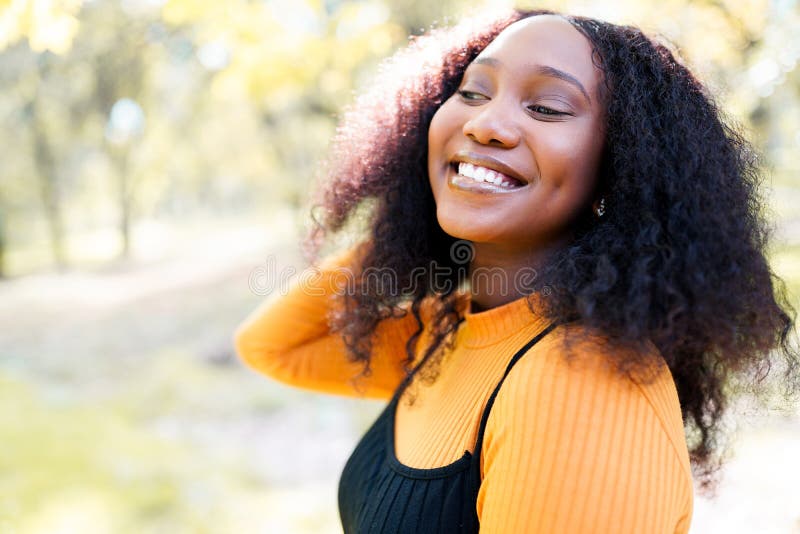 Cute Black Woman Smiling in a Park Stock Photo - Image of lady, cute ...