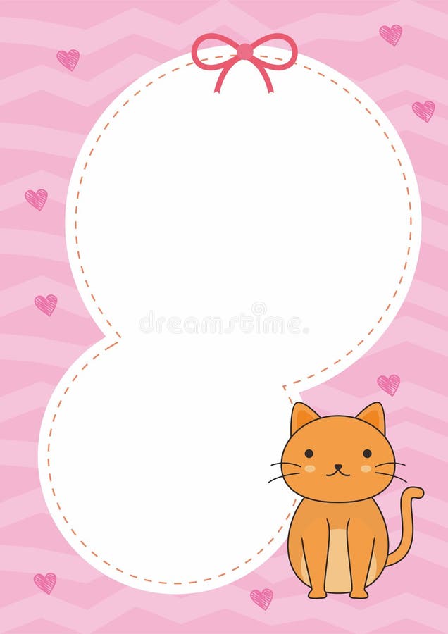 Cute Blank Frame Design with Pink Color and Cat Vector Stock Vector ...
