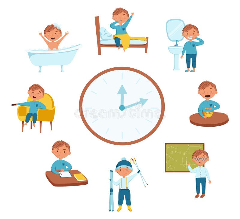 A Cute Blond Boy in Different Situations Vector Illustration. daily ...