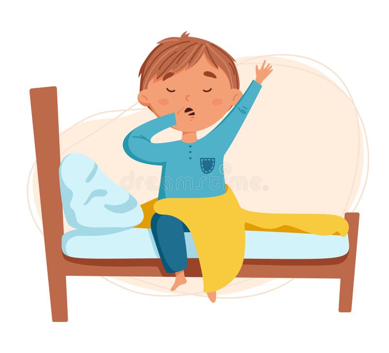 Cute Blond Boy Wake Up Vector Illustration. daily Routine. Schedule ...
