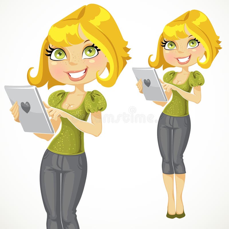 Cute Girl Tablet Computer Stock Illustrations – 862 Cute Girl Tablet ...