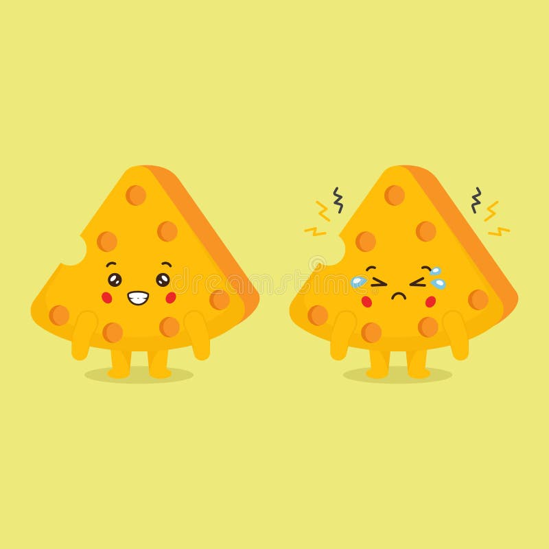Cute Cheese Characters Smiling and Sad Stock Vector - Illustration of ...