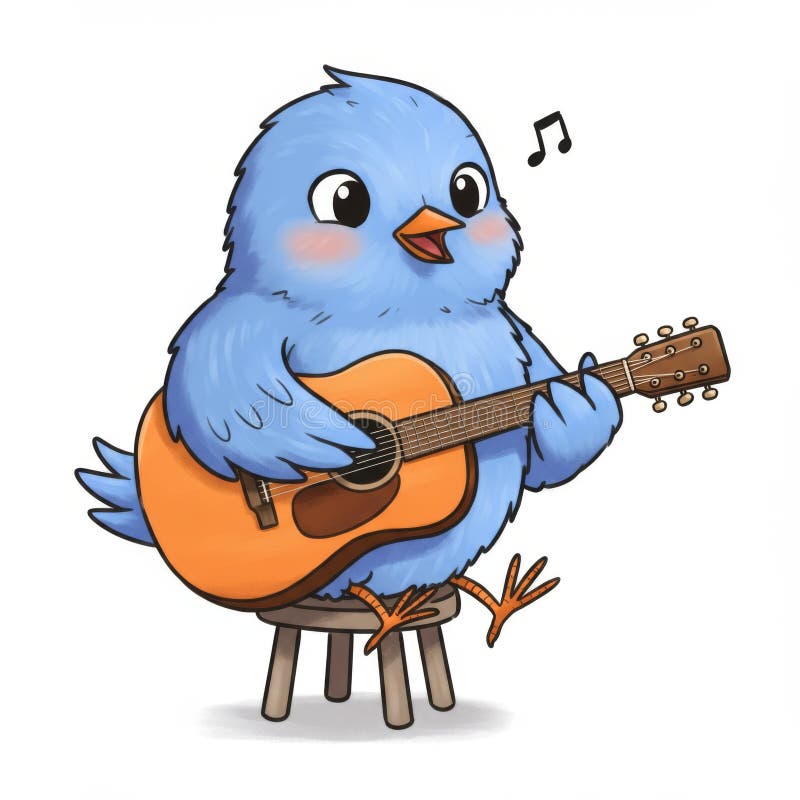 Cute Blue Bird Playing Acoustic Guitar Stock Illustration ...