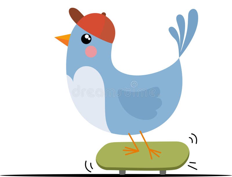 Cute Blue Bird Riding a Green Skateboard Stock Vector - Illustration of ...