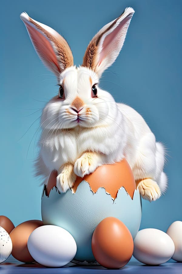 A Cute Blue Bunny with Easter Eggs in Celebration Tradition Editorial ...