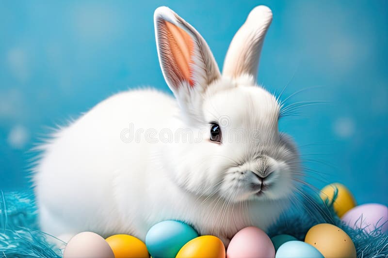 A Cute Blue Bunny with Easter Eggs in Celebration Tradition Editorial ...