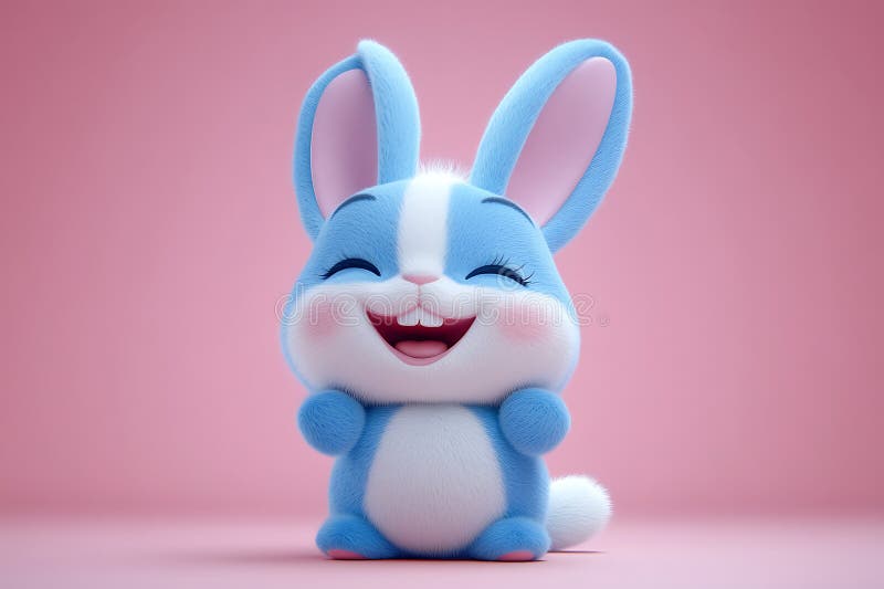 Cute Blue Bunny Smiling Cheerfully Pink Background Stock Illustration ...
