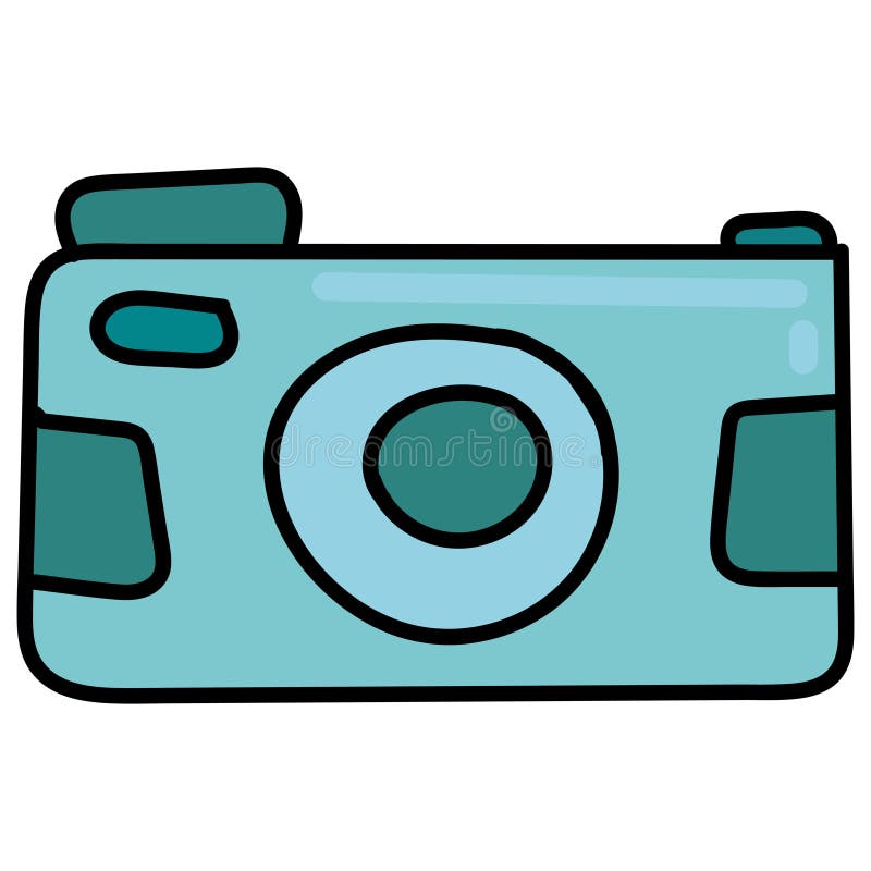 Cute Blue Camera, Vector Color Element in Doodle Style, Cute Drawing ...