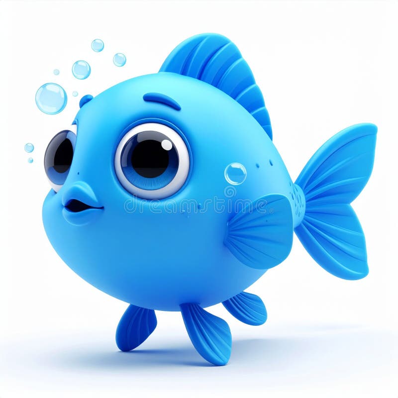 Cute Blue Cartoon Fish Swimming in Water Stock Illustration ...